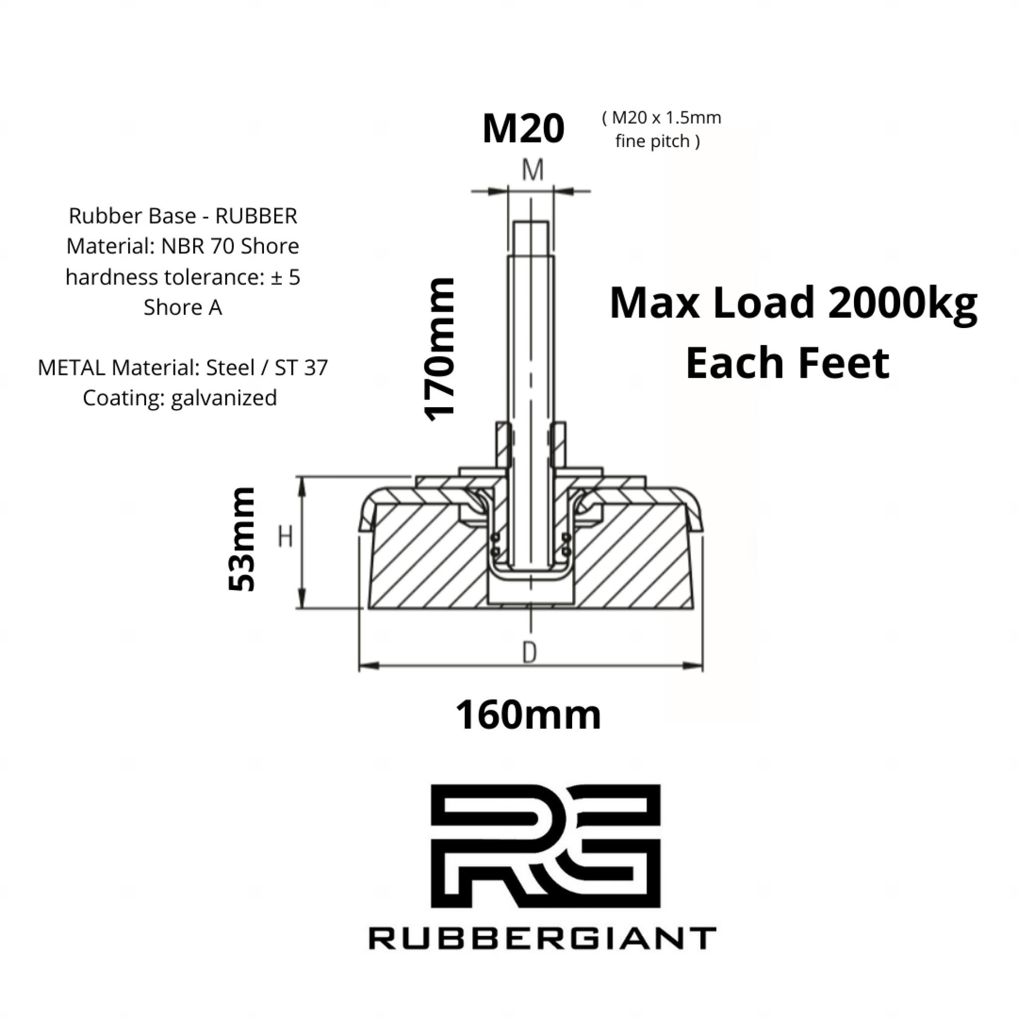 Machine Mounts - Heavy Duty Machine Feet M12 M16 M20 Static Load 500kg ...