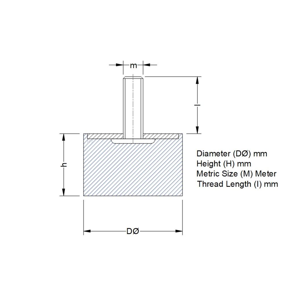 Male Flat Buffers Stopper M4 M6 M8 M10 M12 M16 - Type D